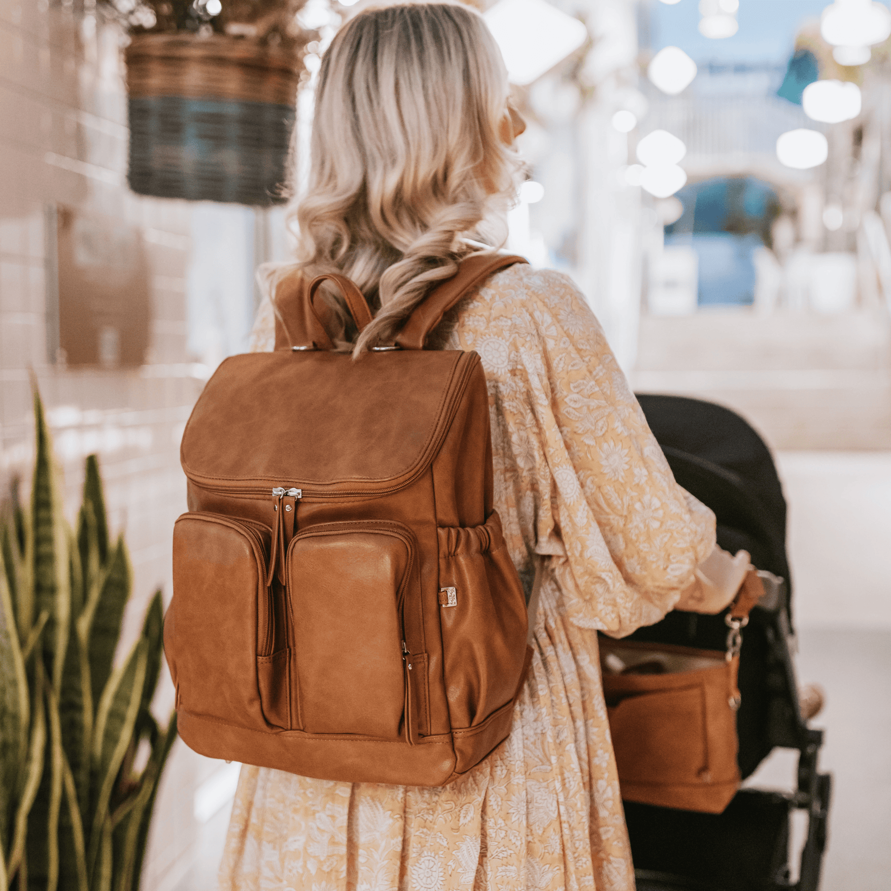 Tan Faux Leather Nappy Backpack — OiOi