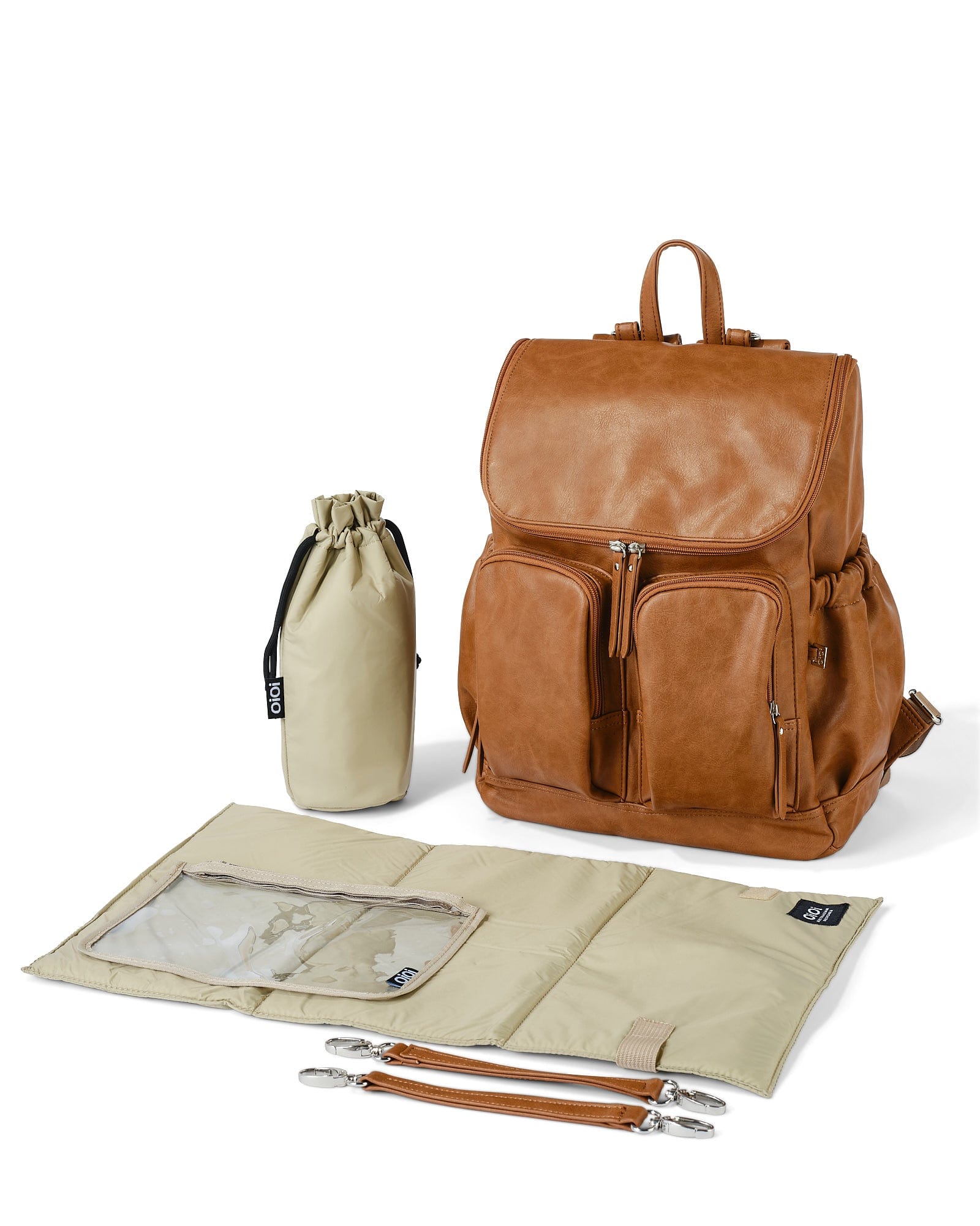 Tan Faux Leather Nappy Backpack — OiOi