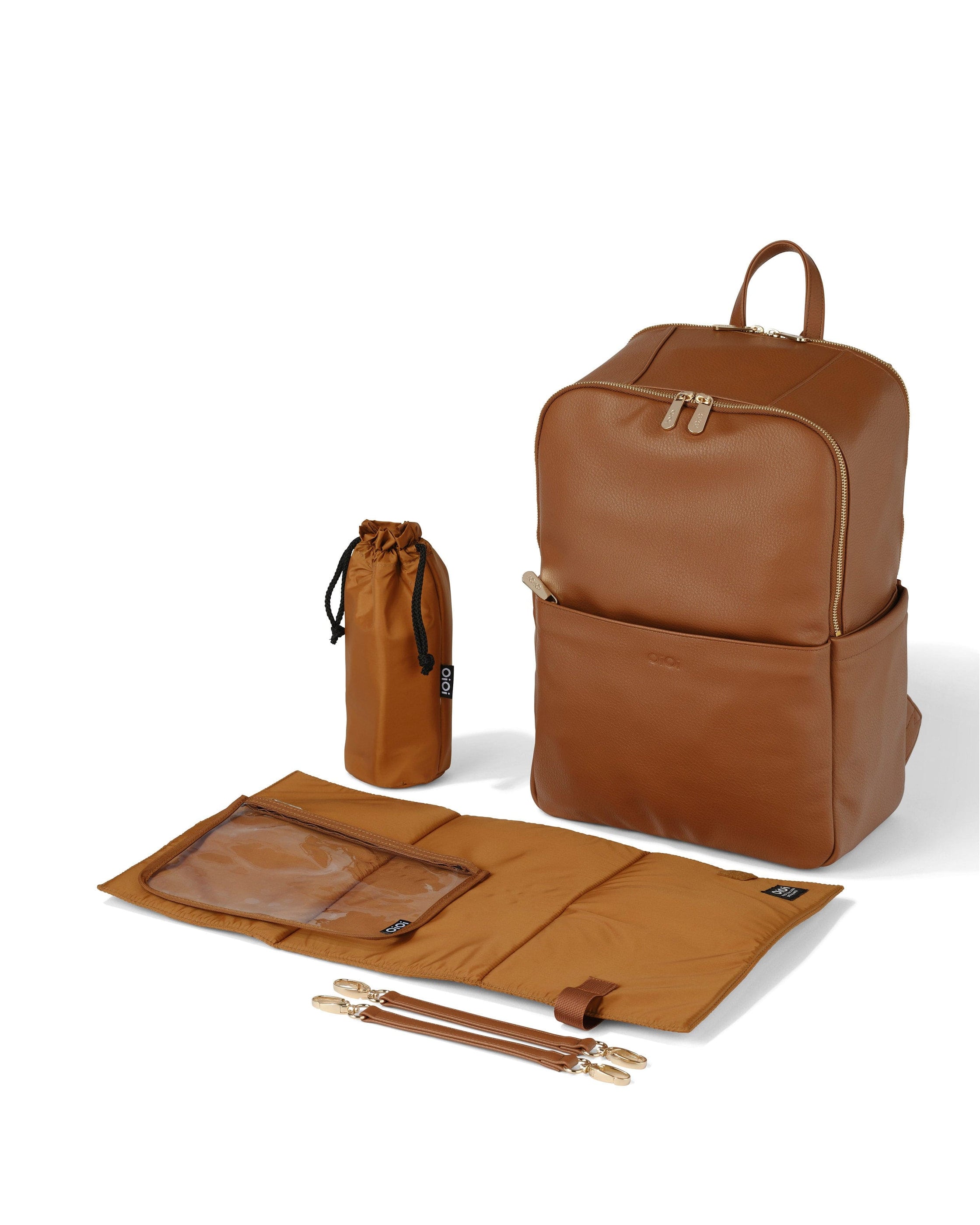 Multitasker Nappy Backpack in Chestnut Brown Vegan Leather — OiOi