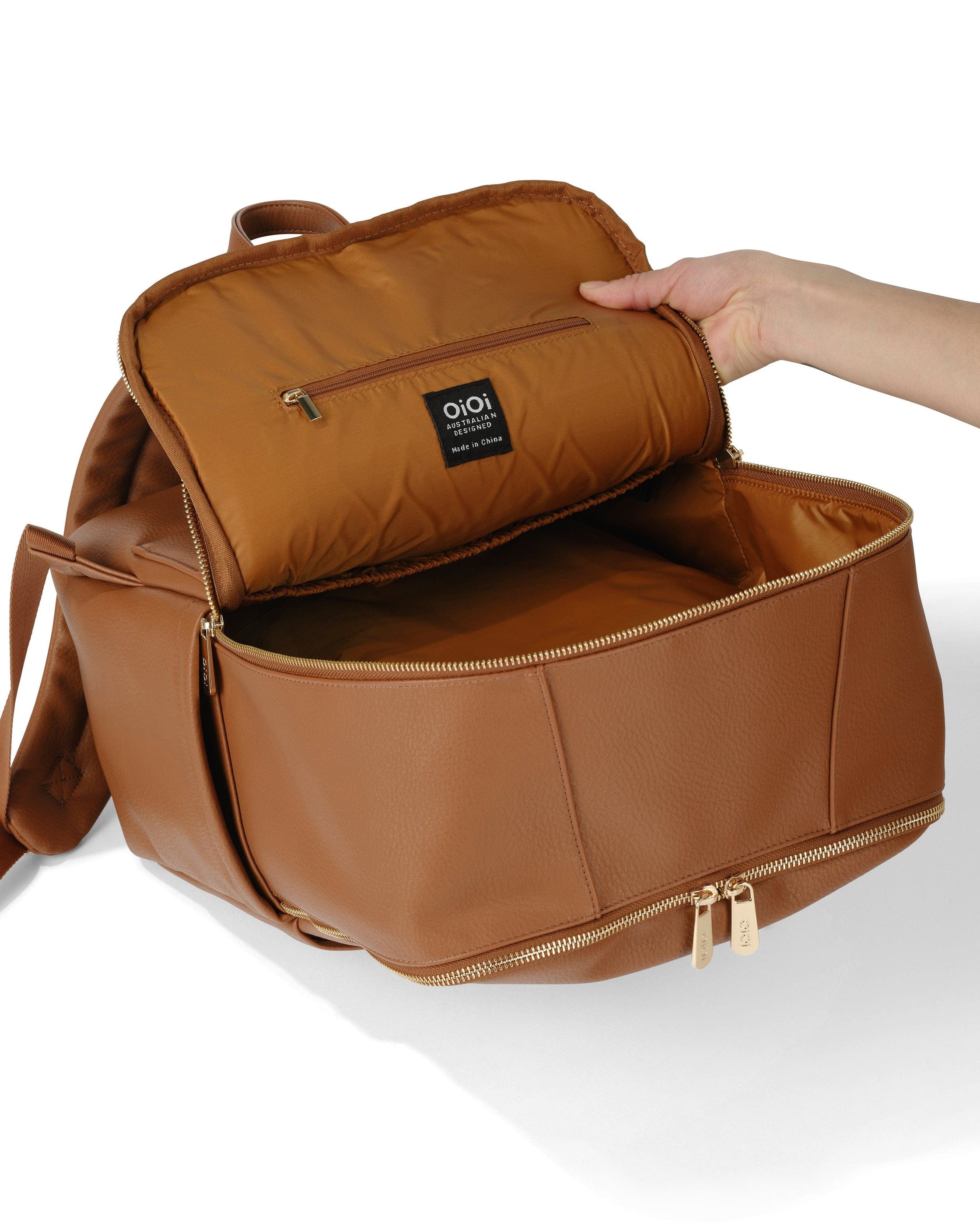 Multitasker Nappy Backpack in Chestnut Brown Vegan Leather — OiOi