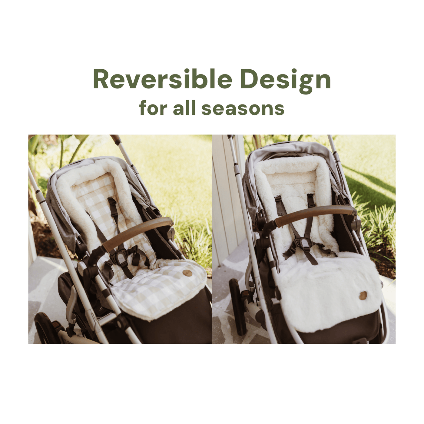 Reversible Pram Liner - Beige Gingham/Faux Fur | Unisex Pram Liner for ...
