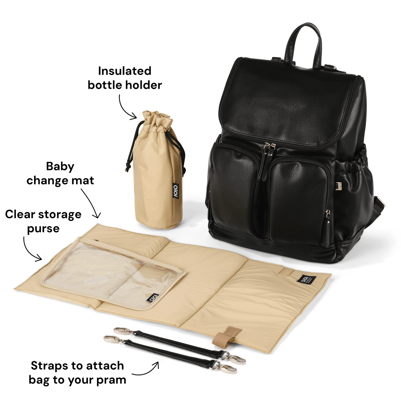 Black Nappy Backpack - Faux Leather — OiOi