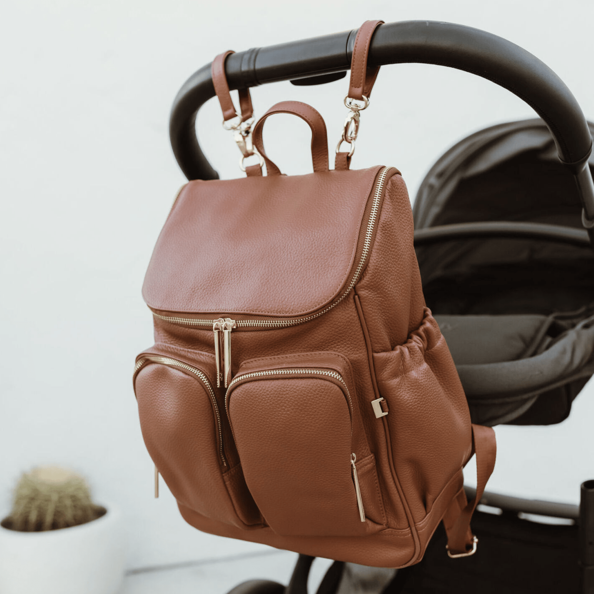 Genuine Leather Nappy Backpack - Brown with Gold Hardware — OiOi
