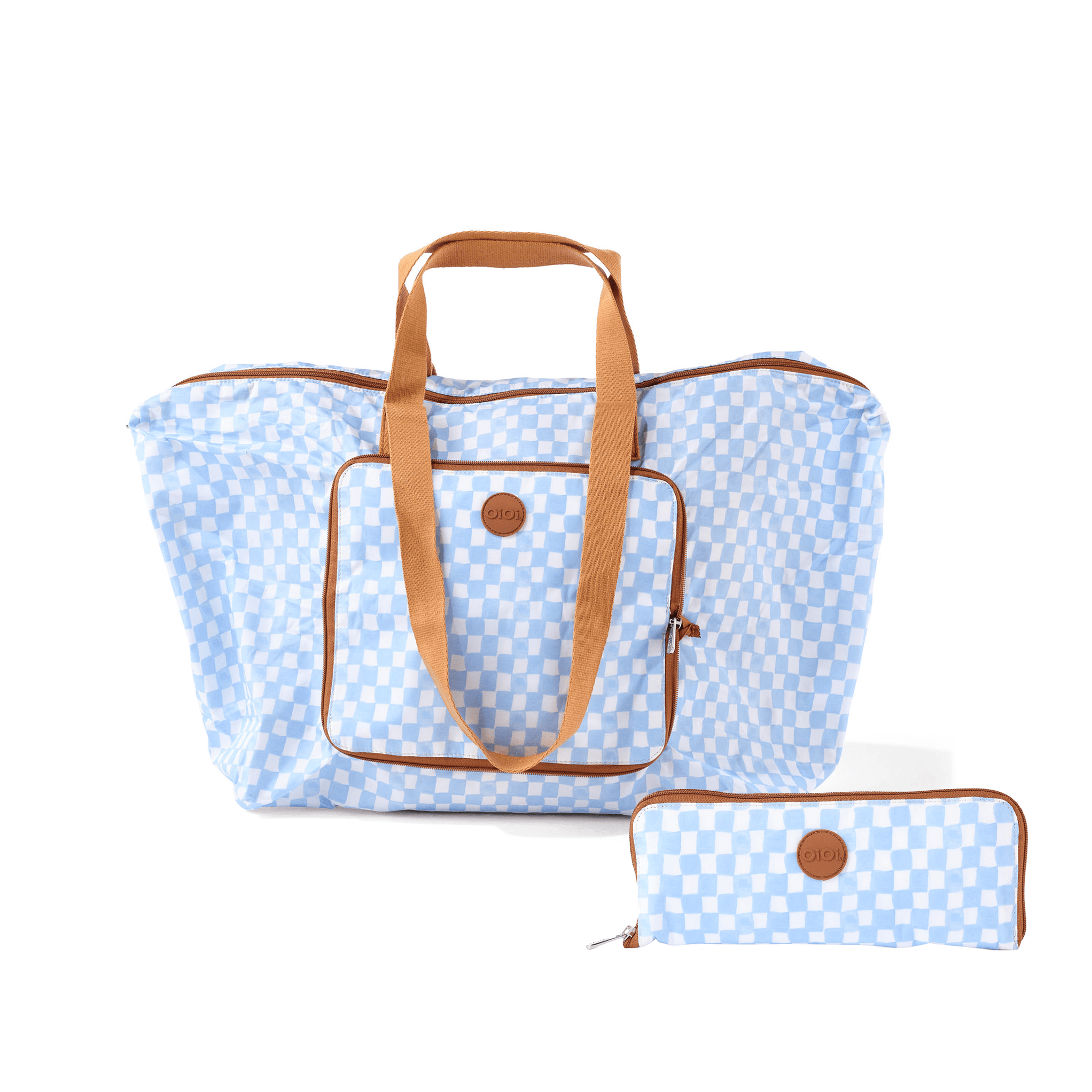 Checkered Beach Bag | Blue Check Fold-Up Tote by OiOi