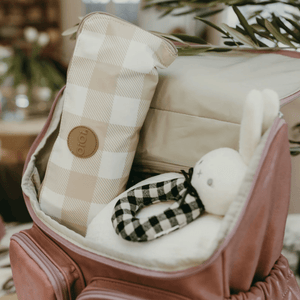 Fold-Up Beige Gingham Tote - Convenient and Stylish Accessory — OiOi