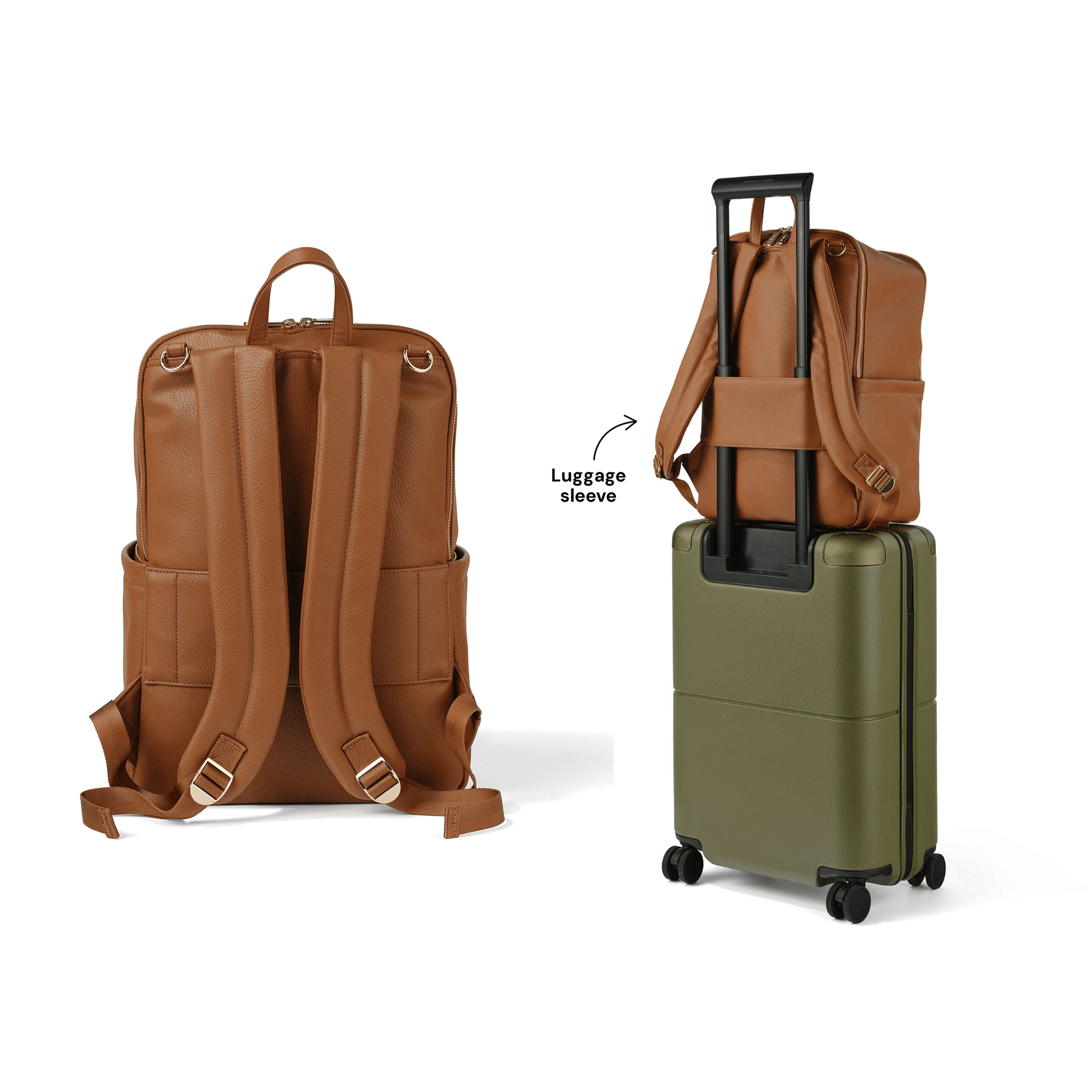 Multitasker Nappy Backpack in Chestnut Brown Vegan Leather — OiOi