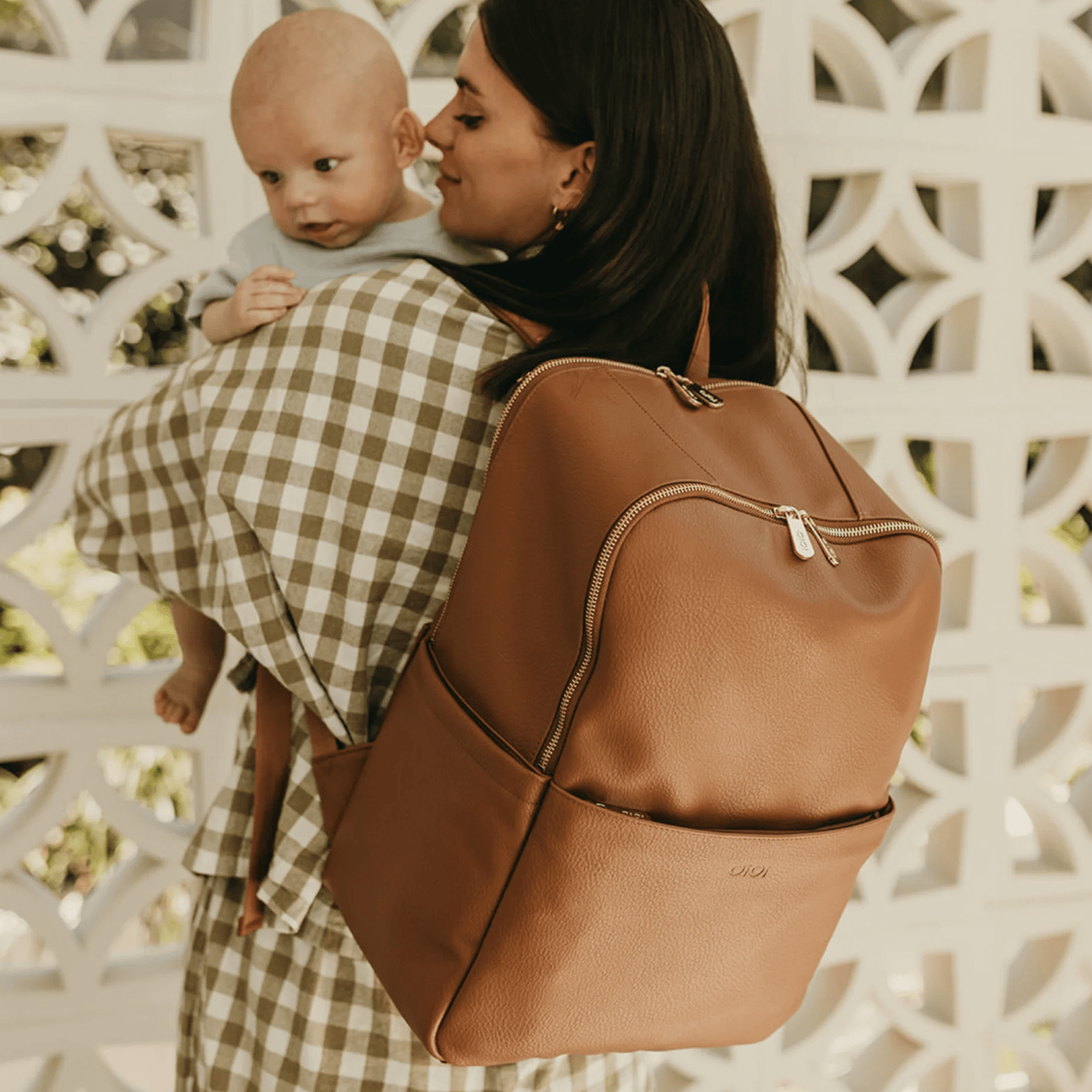 Multitasker Nappy Backpack in Chestnut Brown Vegan Leather — OiOi