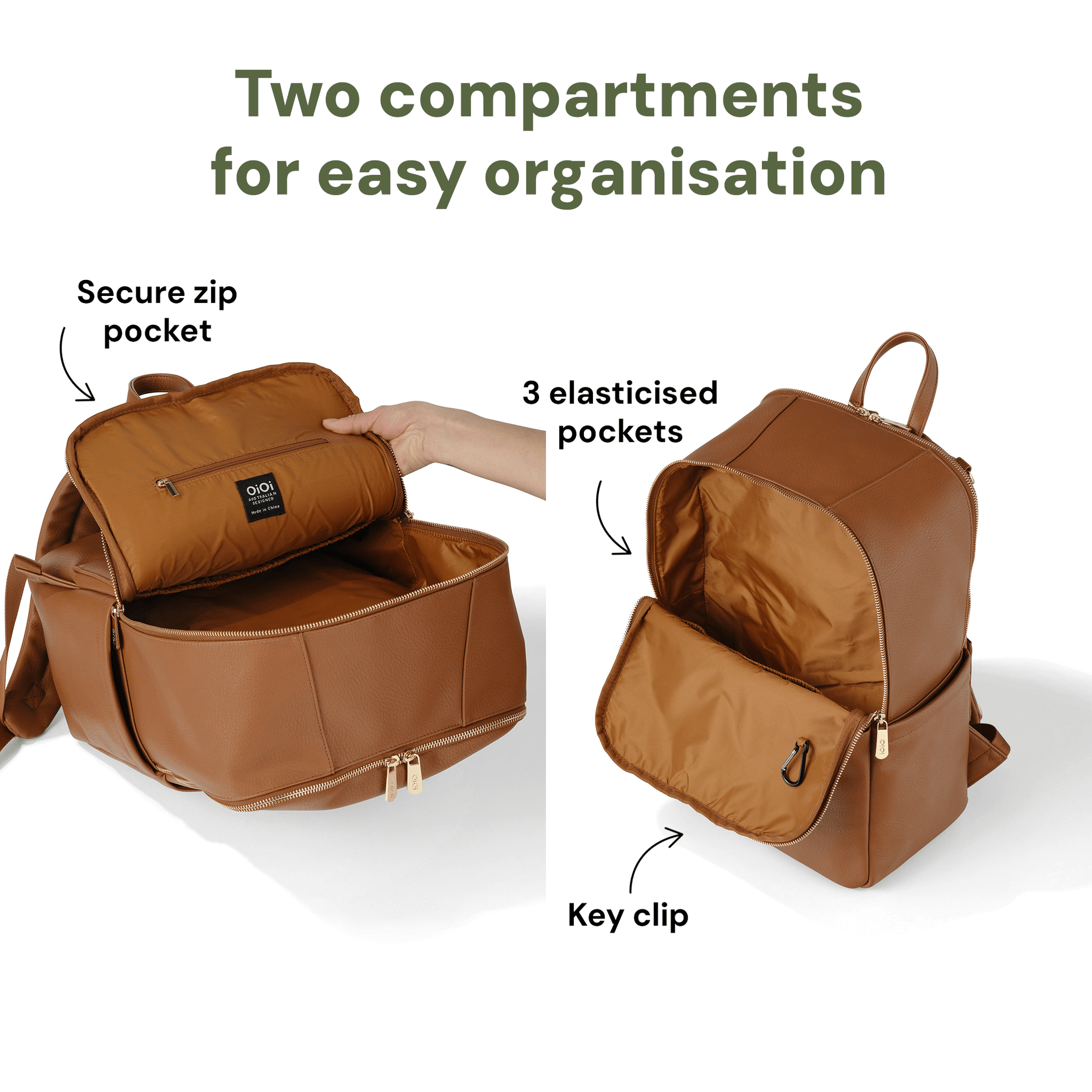 Multitasker Nappy Backpack in Chestnut Brown Vegan Leather — OiOi