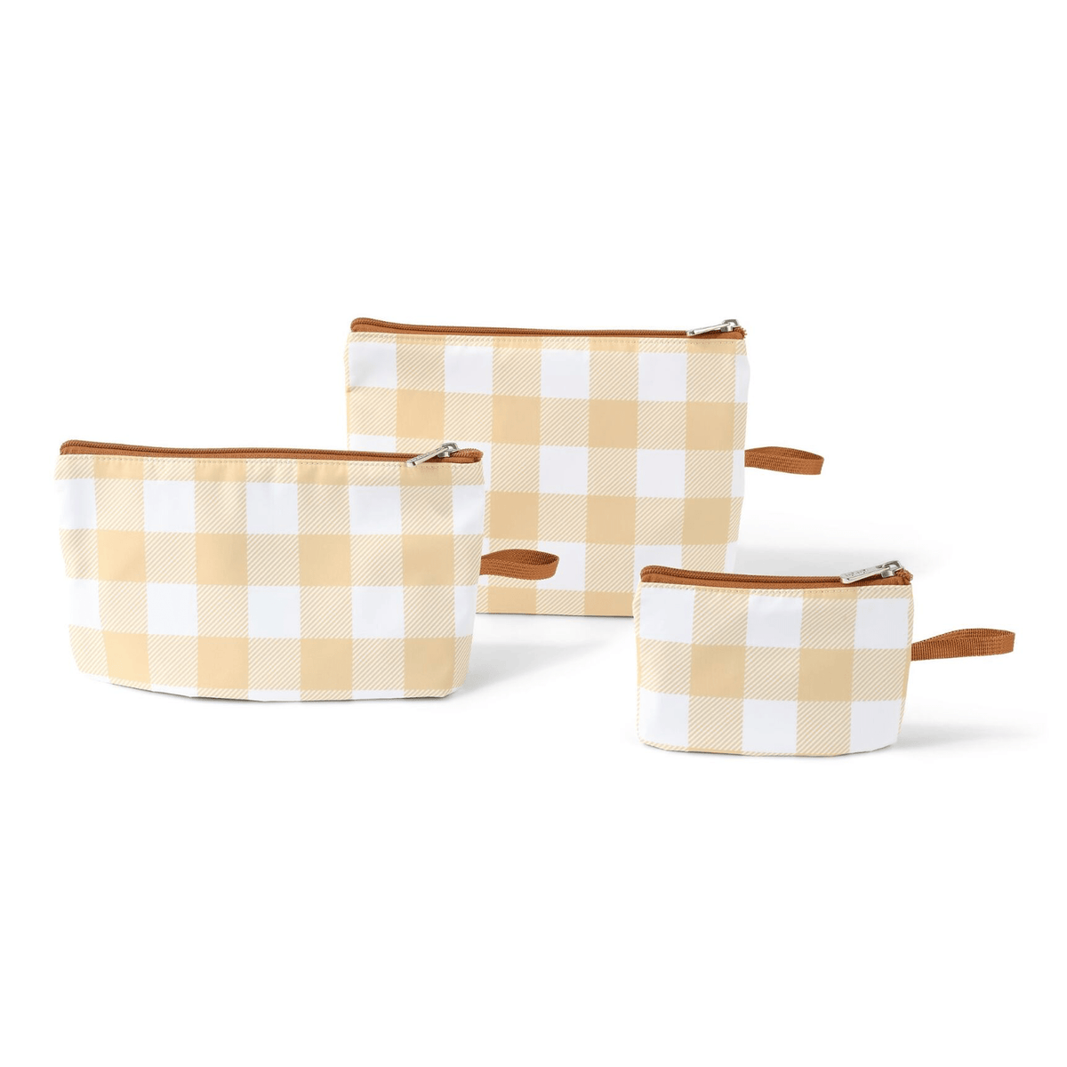 Gingham Beige Packing Pouch Trio & Wet Bags by OiOi