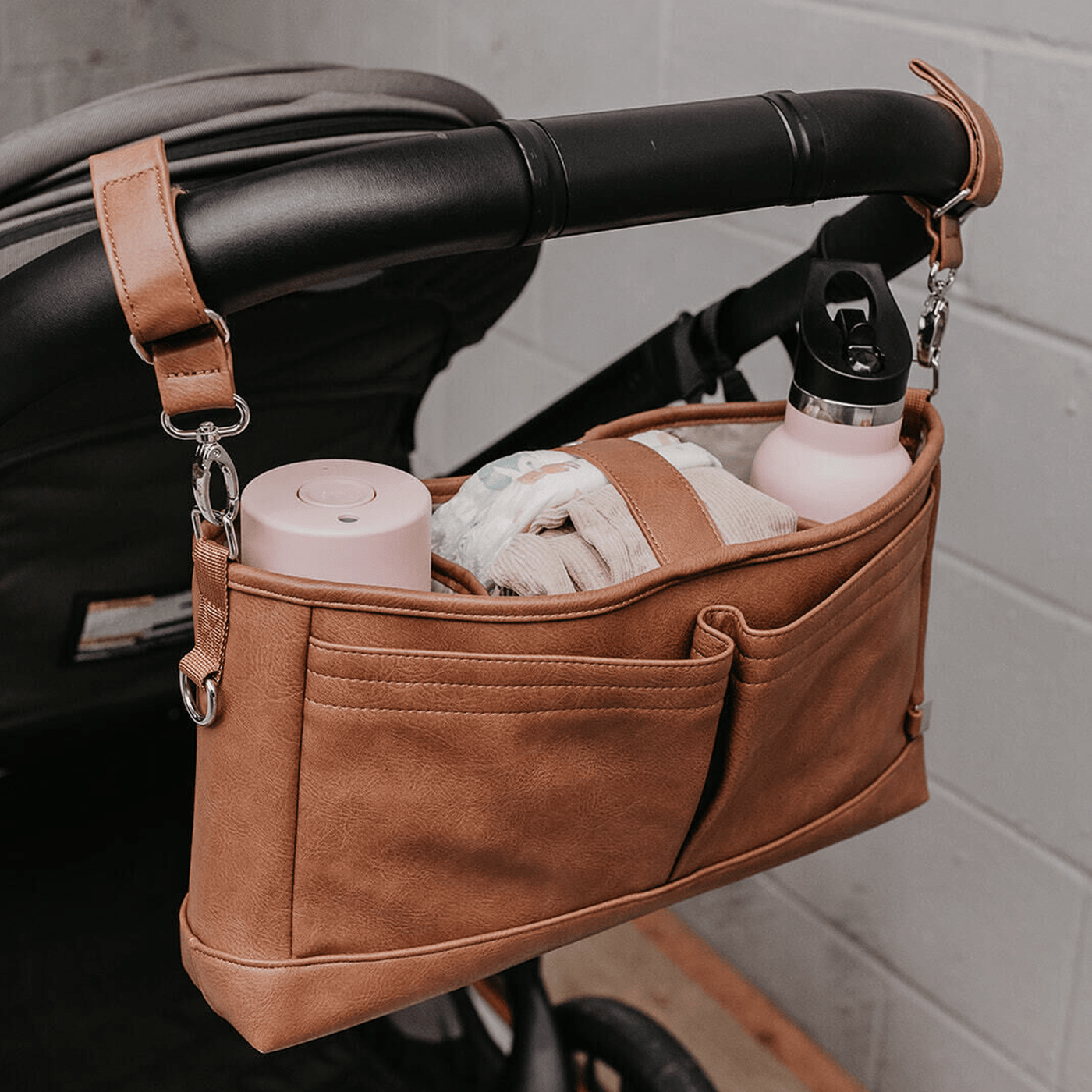 Tan Faux Leather Pram Caddy — OiOi