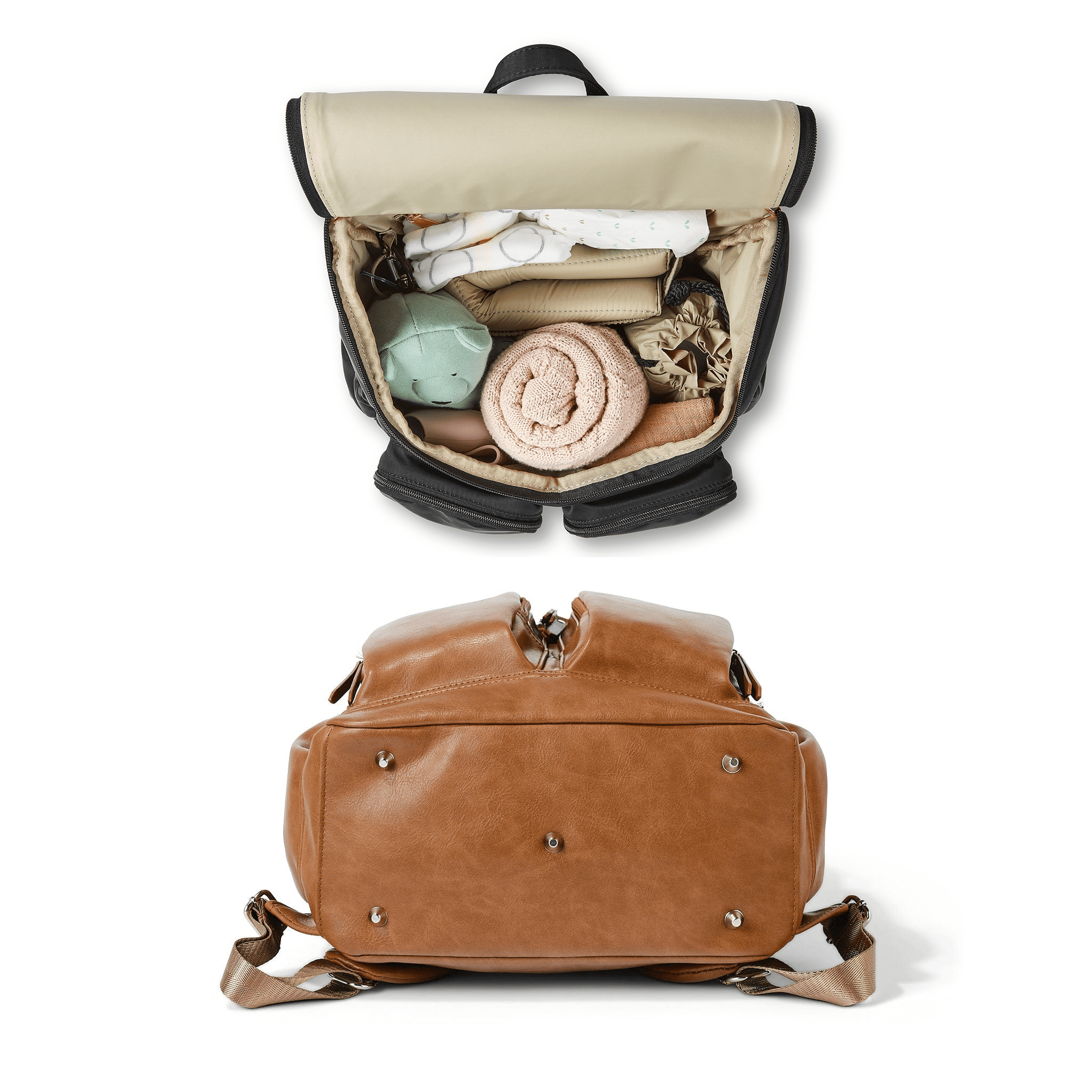 Tan Faux Leather Nappy Backpack — OiOi