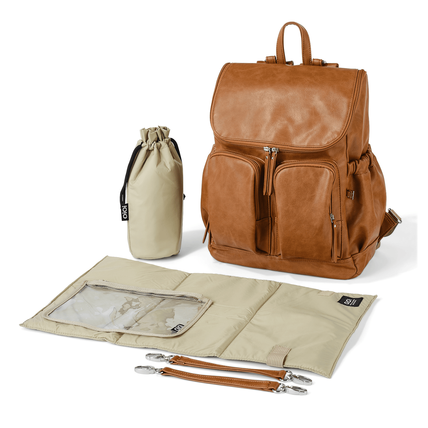 Tan Faux Leather Nappy Backpack — OiOi