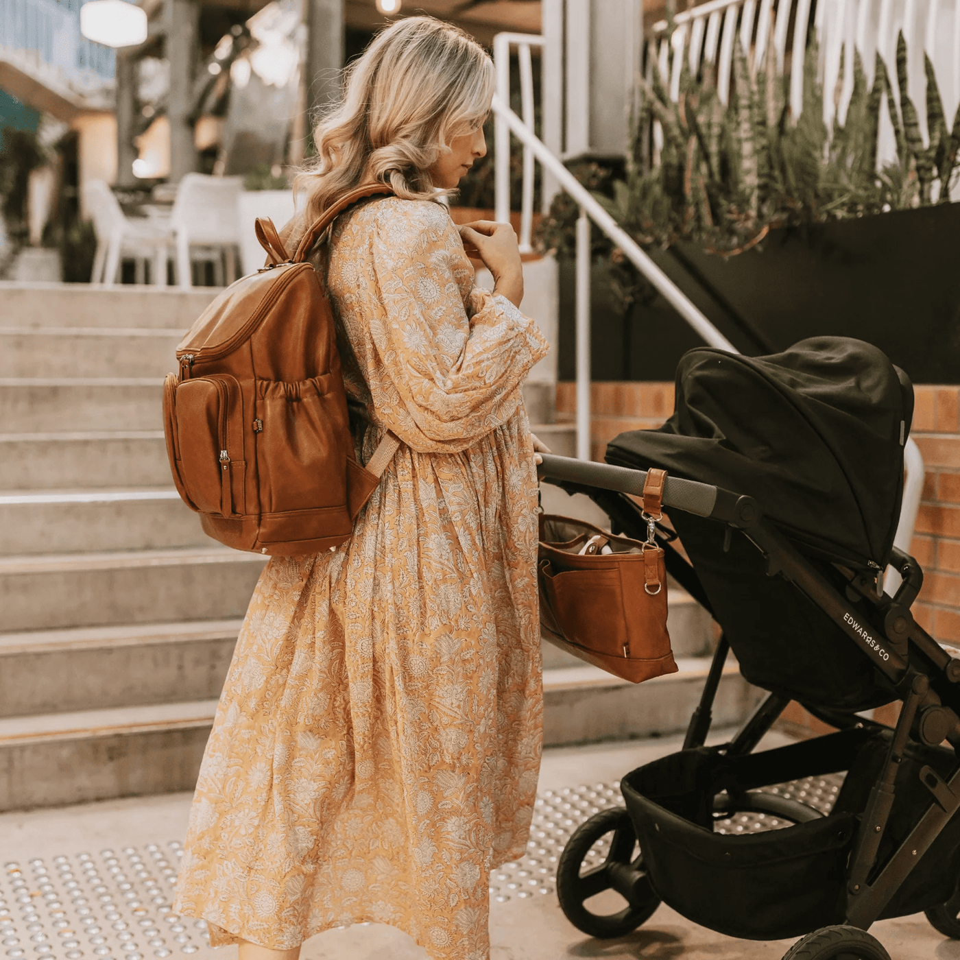 Tan Faux Leather Nappy Backpack — OiOi