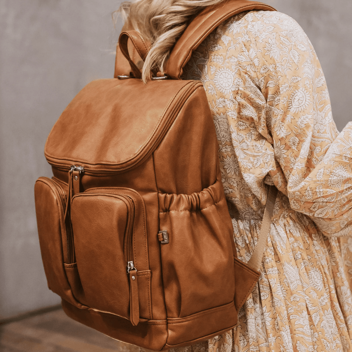Tan Faux Leather Nappy Backpack — OiOi