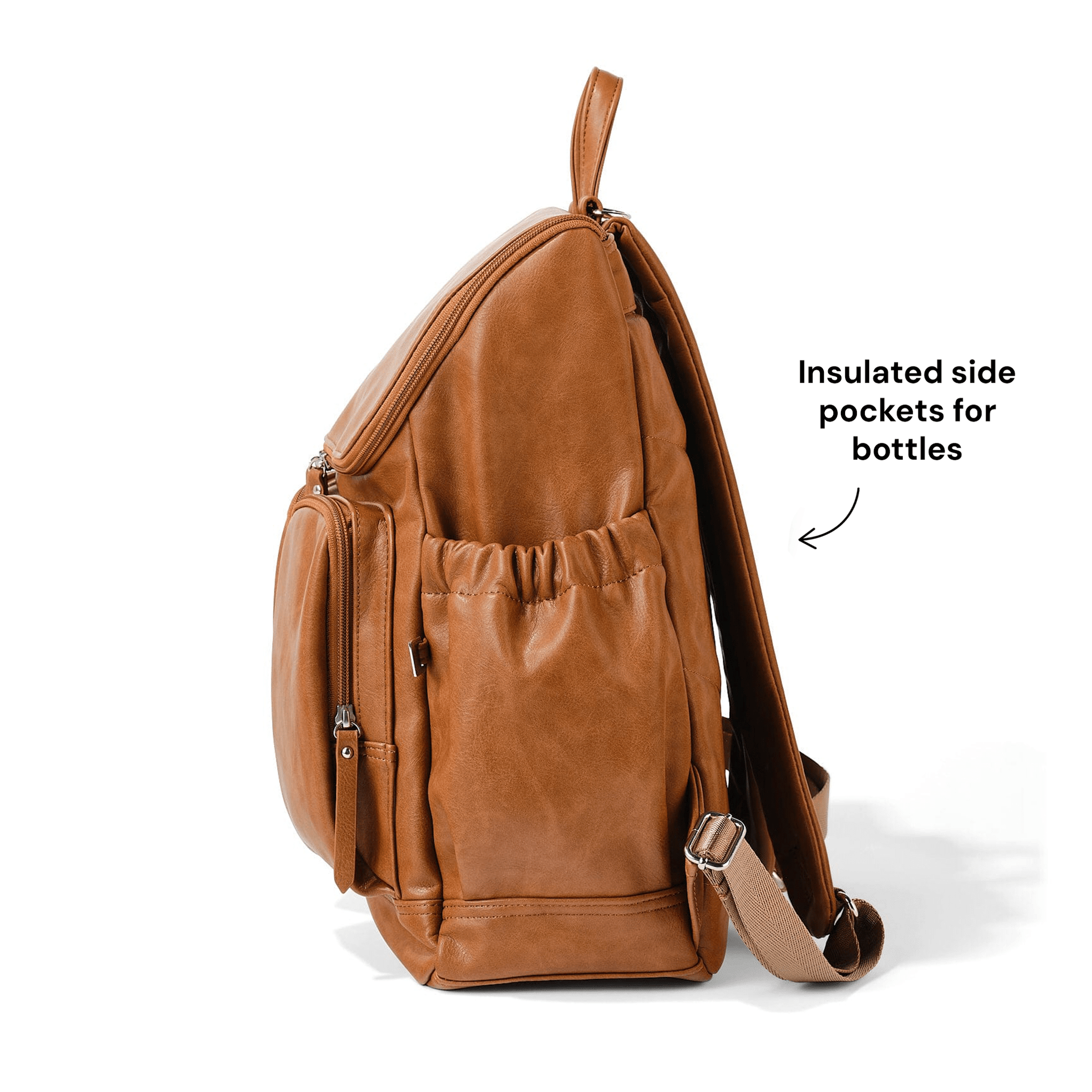 Tan Faux Leather Nappy Backpack — OiOi