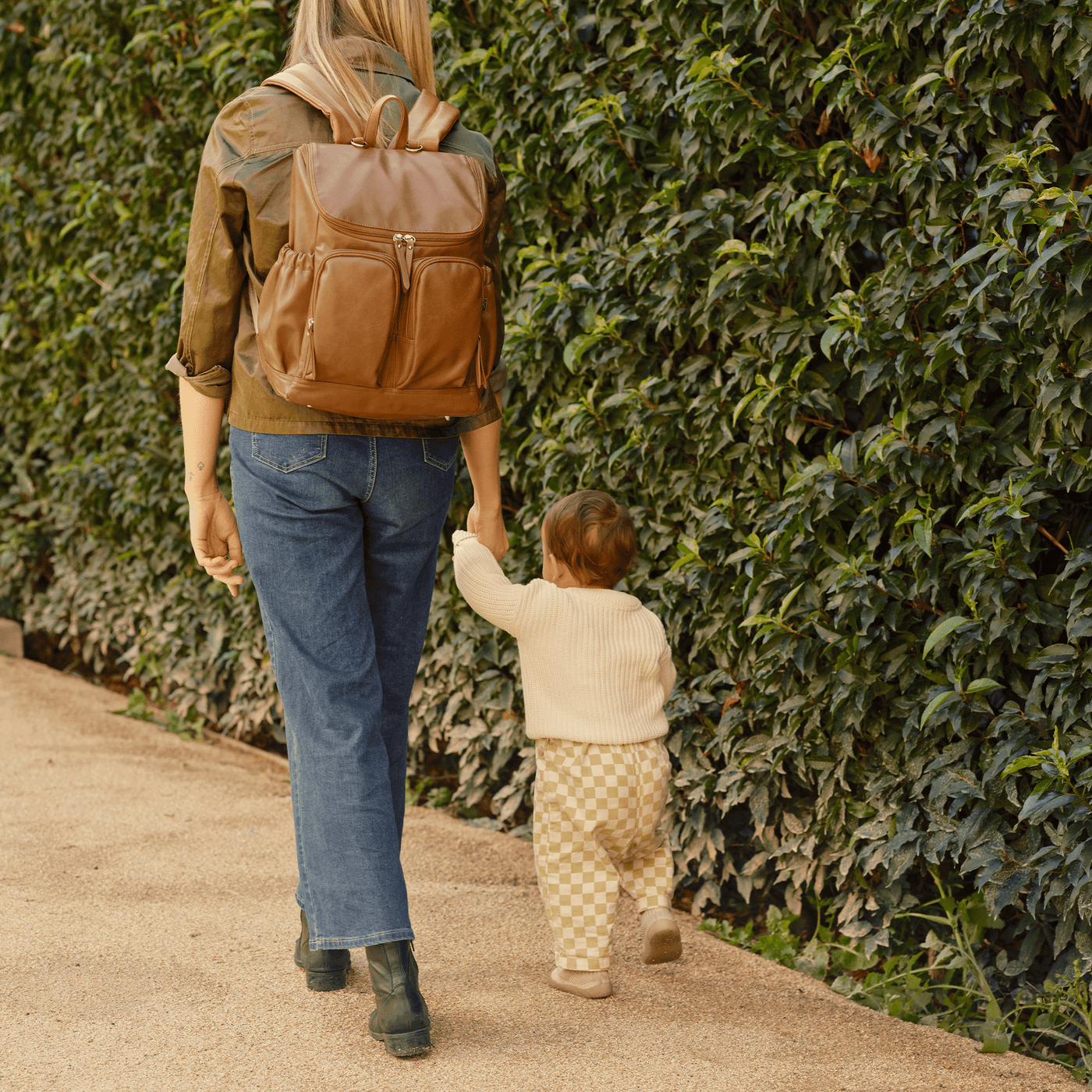 Tan Faux Leather Nappy Backpack — OiOi