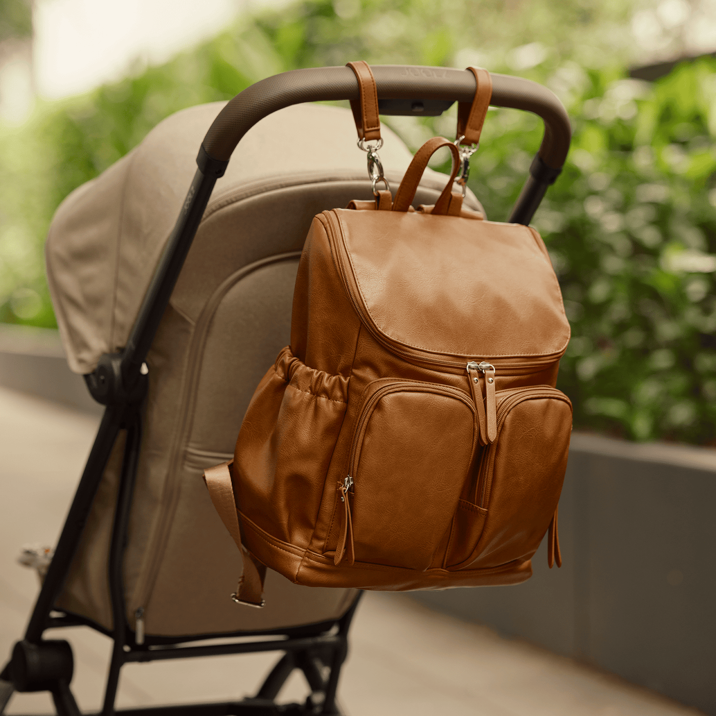 Tan Faux Leather Nappy Backpack — OiOi